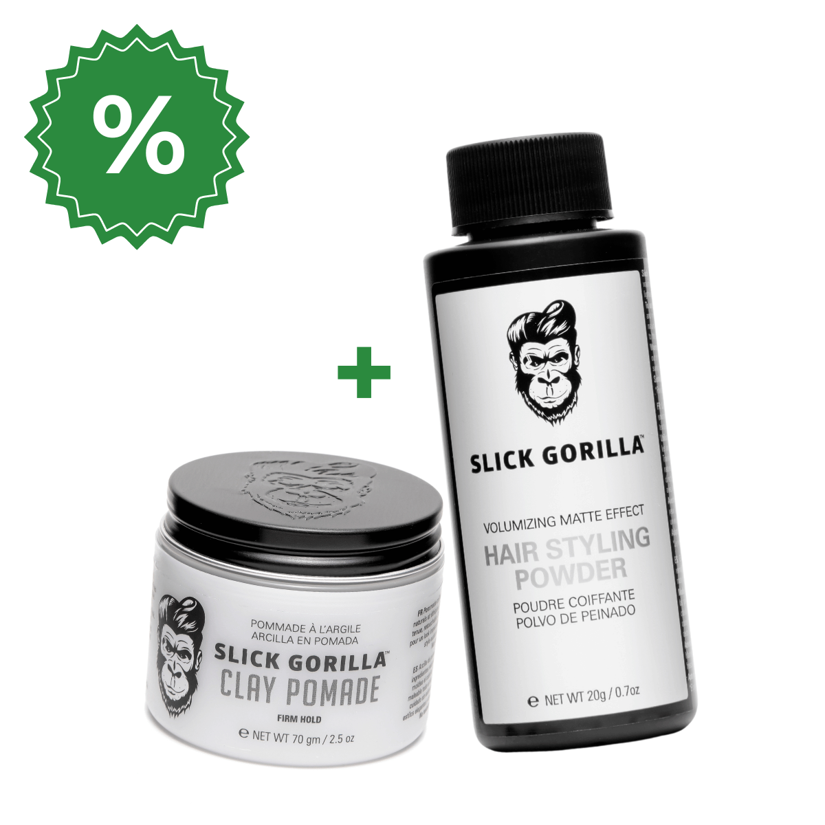 Clay Pomade glina in Puder za oblikovanje las Slick Gorilla - Paket